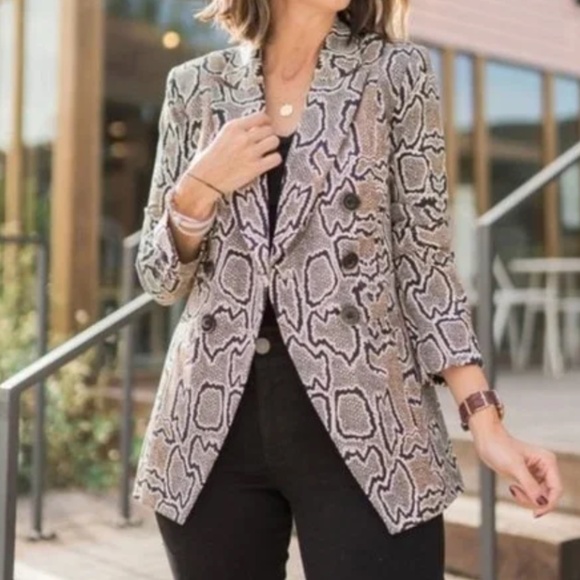 CAbi | Jackets & Coats | Cabi Python Print Doublebreasted Blazer | Poshmark